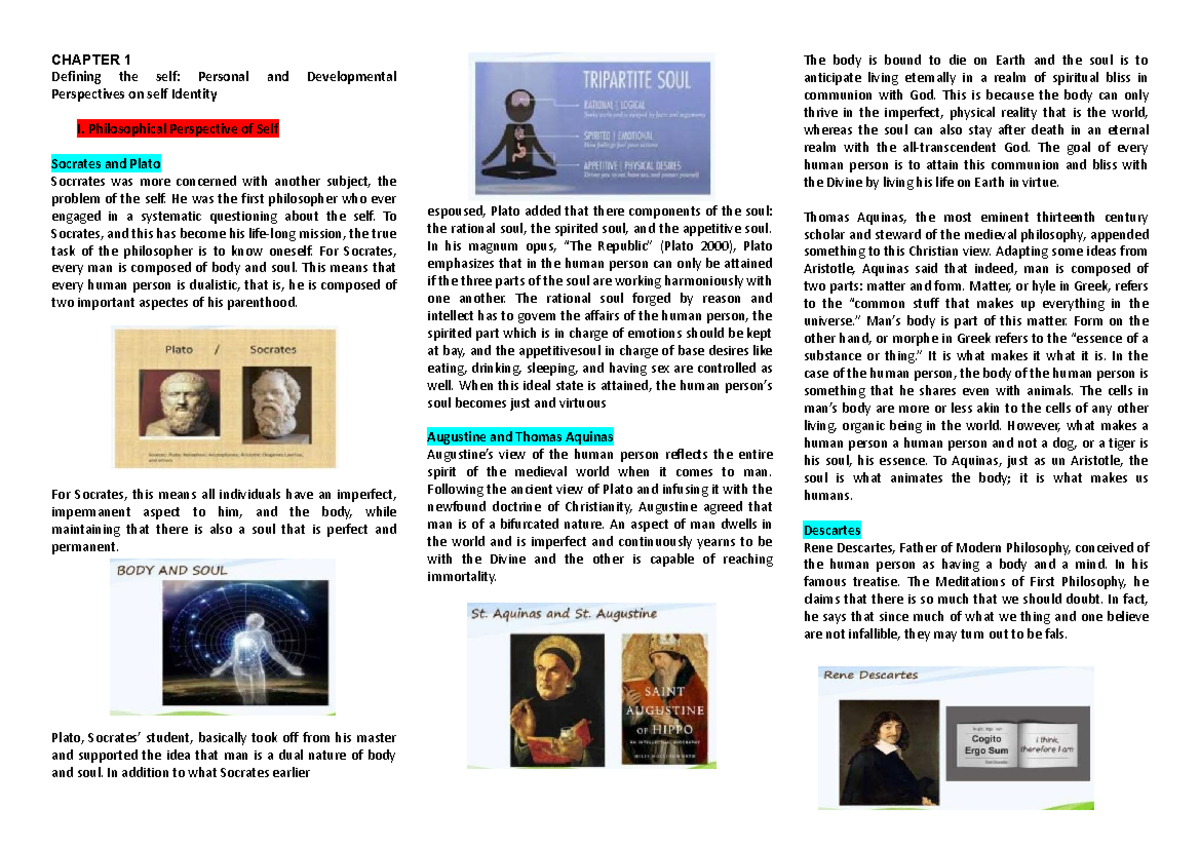 UTS Reviewer - CHAPTER 1 Defining the self: Personal and Developmental ...