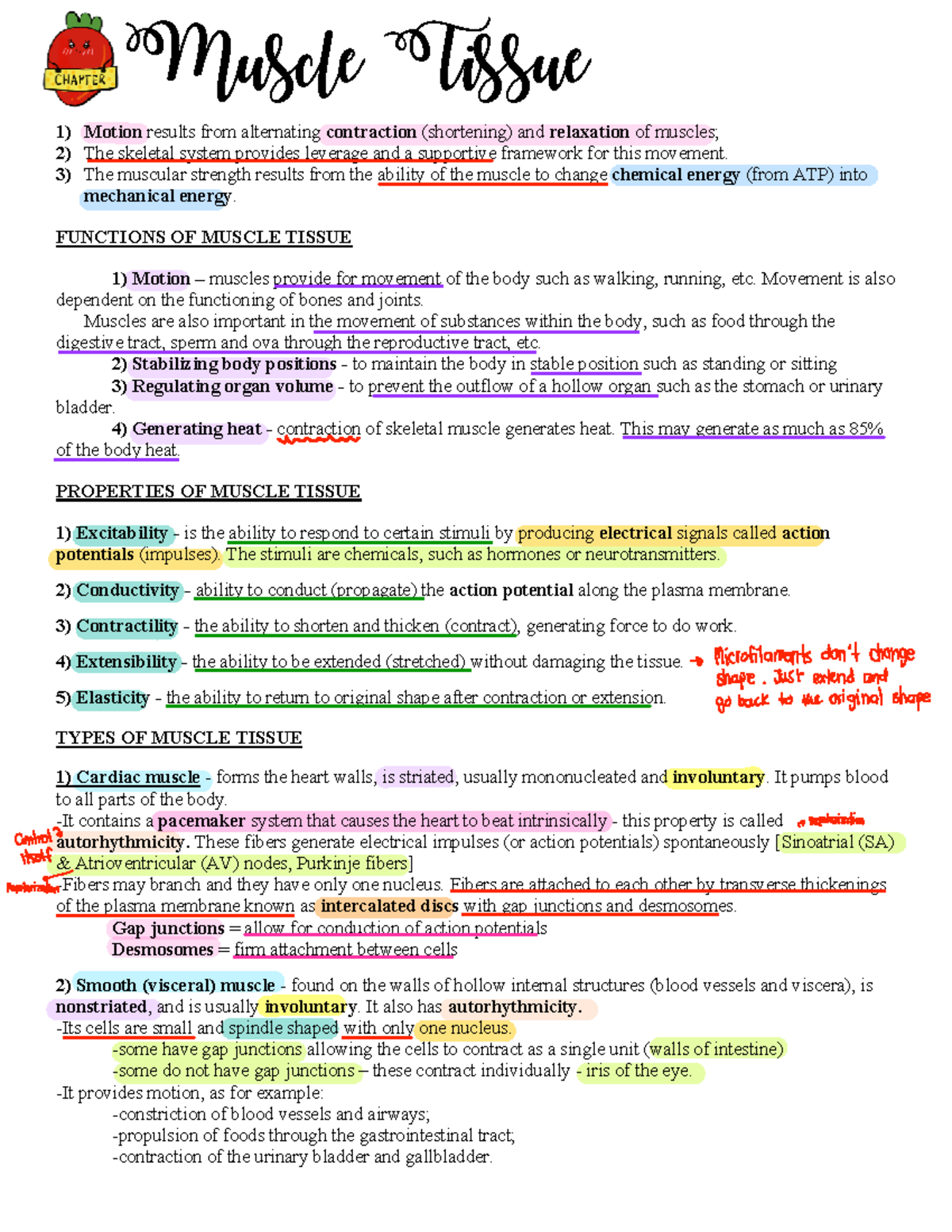 Muscle Tissue - 1 LECTURE #13 - MUSCULAR TISSUE 1) Motion results from ...