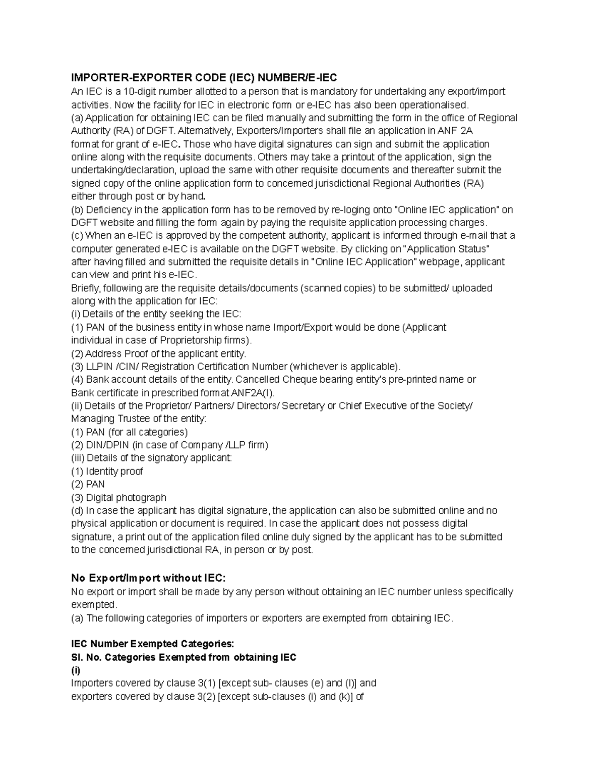 Foreign Trade Policy and Procedure PART 2 - IMPORTER-EXPORTER CODE (IEC ...