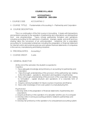 Course Syllabus Fin Acctg 2 - COURSE SYLLABUS ACCTG 5 A. COURSE CODE ...