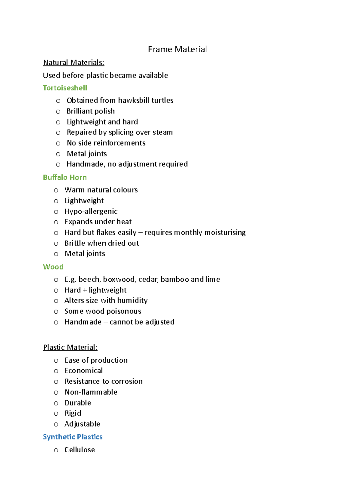 Frame Material - Natural Materials: Frame Material Used before plastic ...