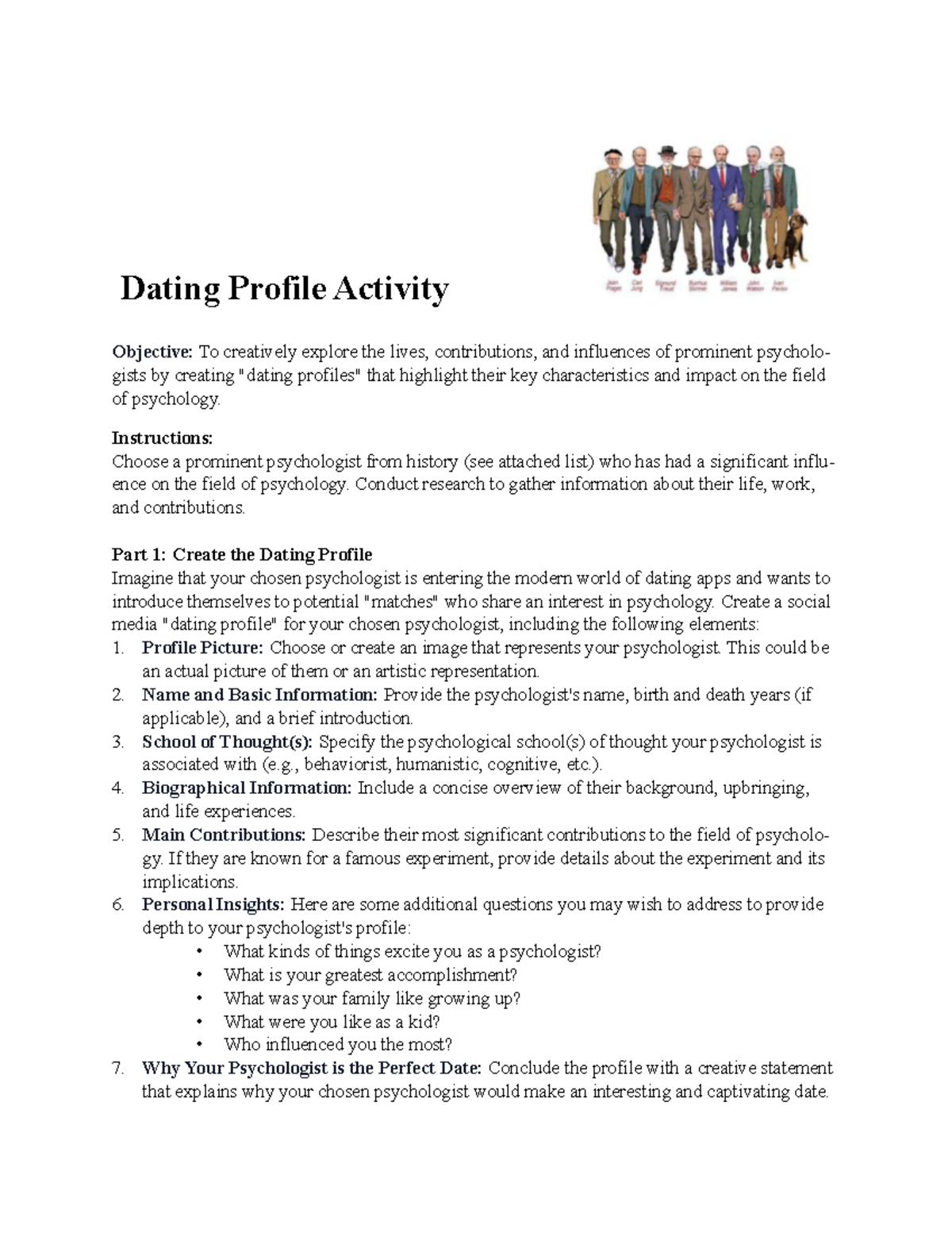 Dating Profile Directions - Objective: To creatively explore the lives ...