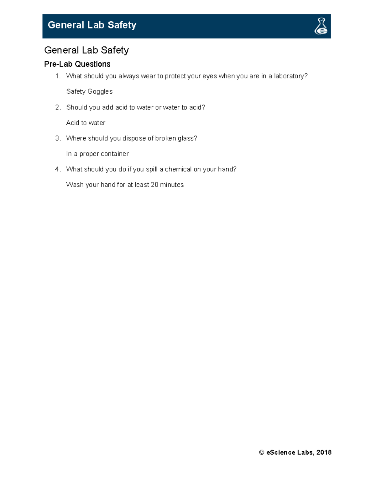 IB 1108 L02 Gen Lab Safety - General Lab Safety Pre-Lab Questions What ...