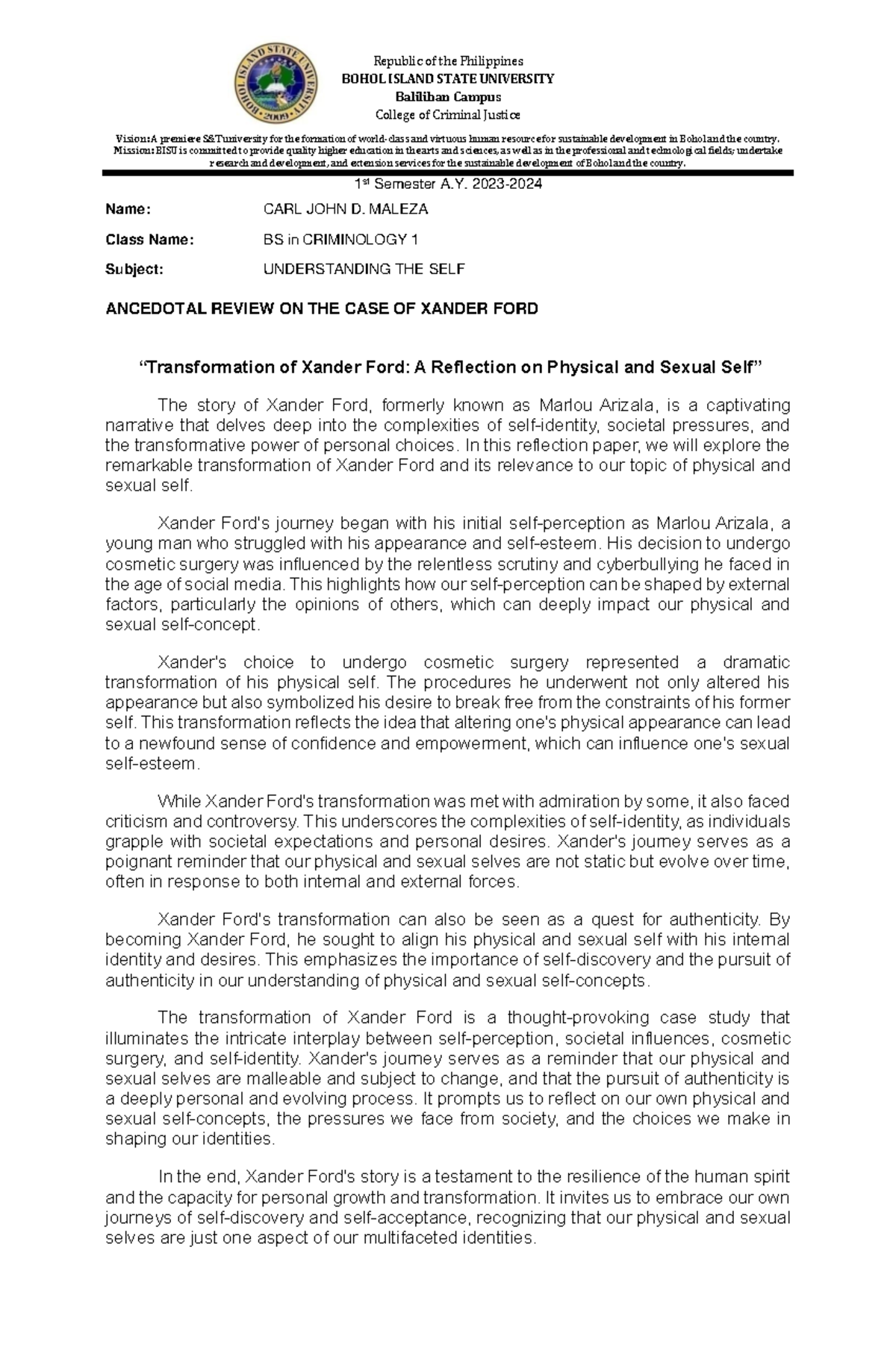 Maleza Anectodal Review of the Case of Xander Ford - Republic of the ...