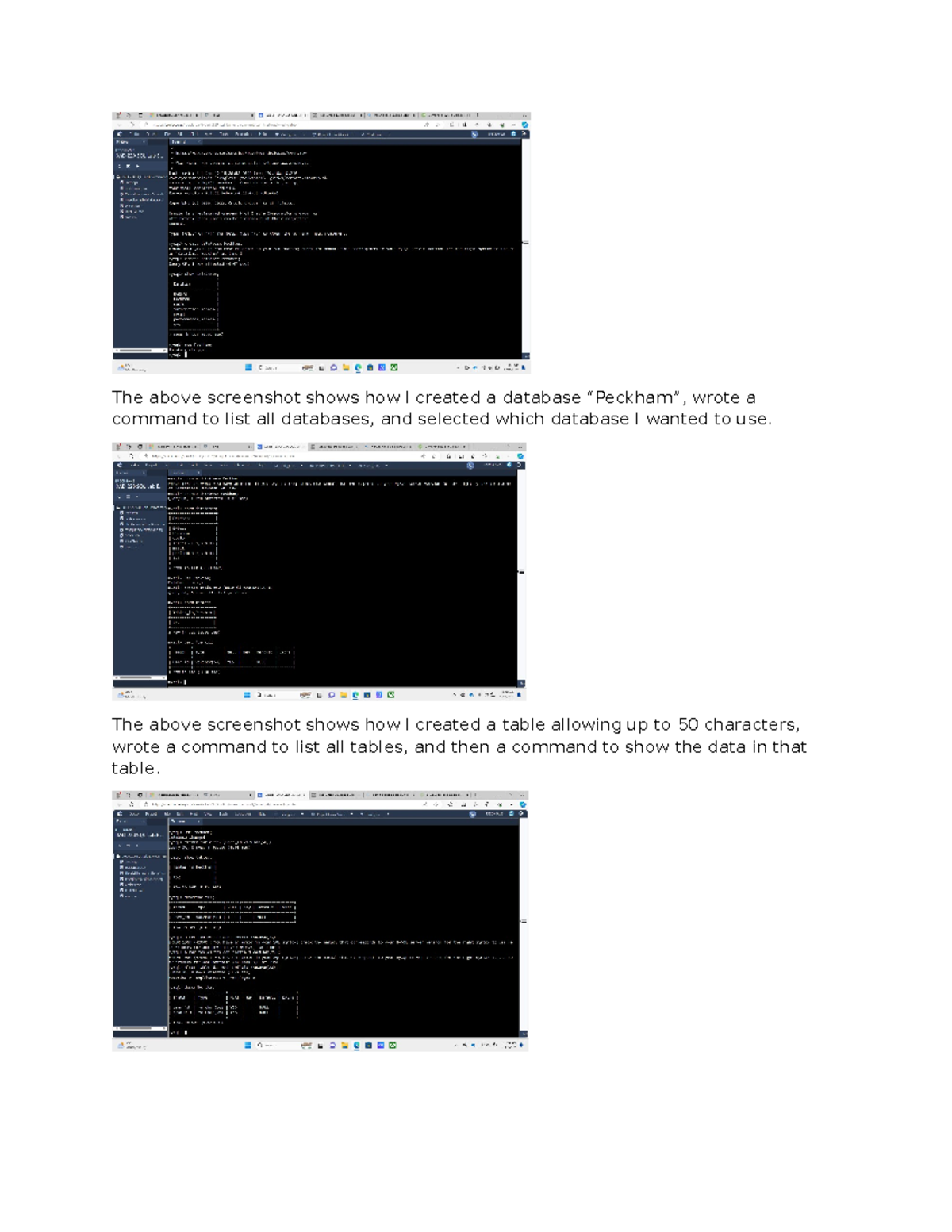 1-4 Lab - 1-4 lab - DAD220 - The above screenshot shows how I created a database “Peckham ...