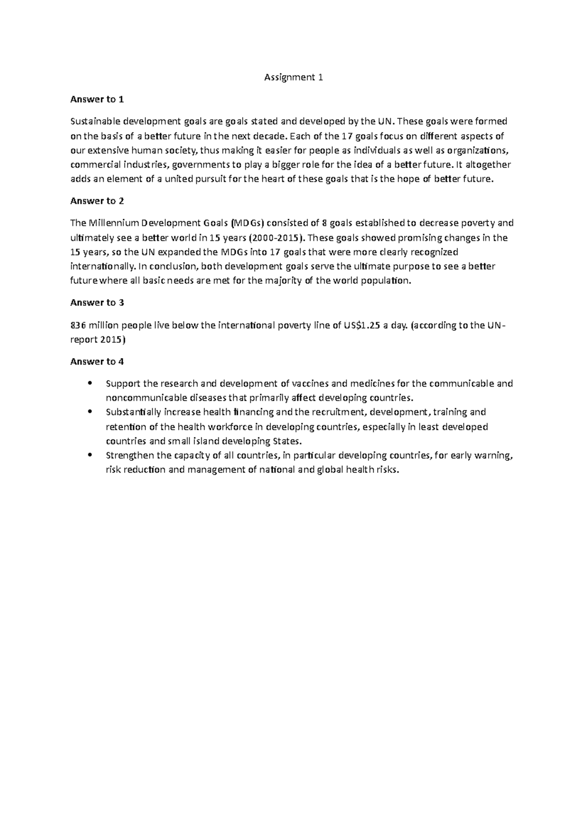 SDGs assignment 1 - Assignment 1 Answer to 1 Sustainable development ...