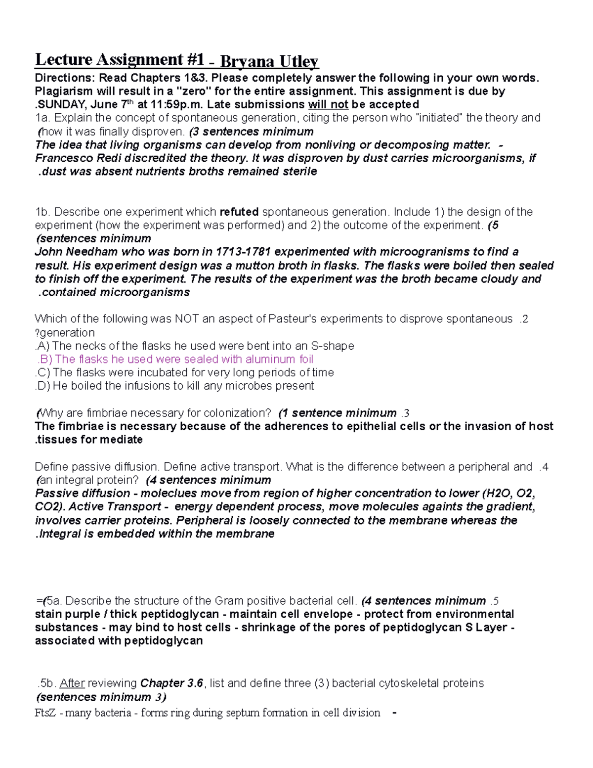 Lecture Assignment 1- Due June 7th - Lecture Assignment #1 - Bryana Utley Directions: Read ...