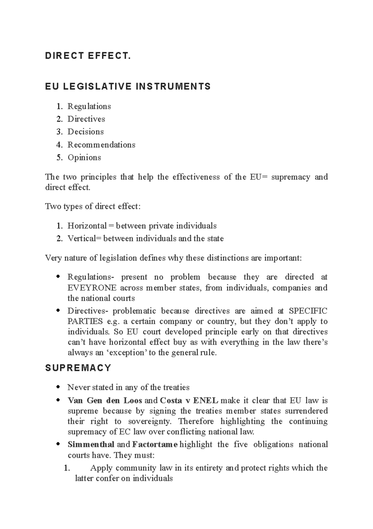 Direct Effect : Directive Notes - DIRECT EFFECT. EU LEGISLATIVE ...