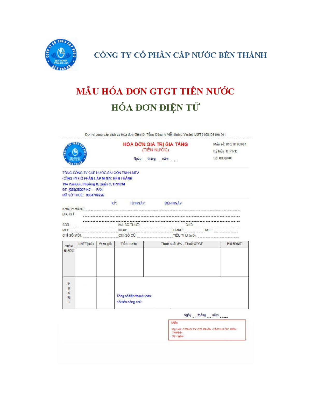 Mau hoa don gtgt tien nuoc - Kế toán tài chính 1 - CÔNG TY CỔ PHẦN CẤP ...