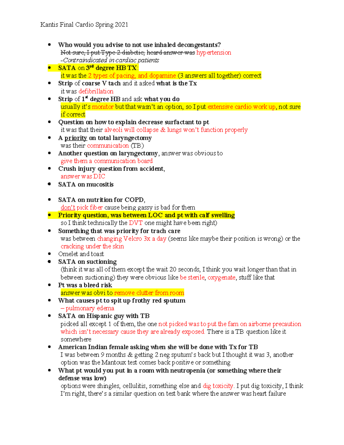 Cardio Final Spring 2021 - Who would you advise to not use inhaled decongestants? Not sure, I ...