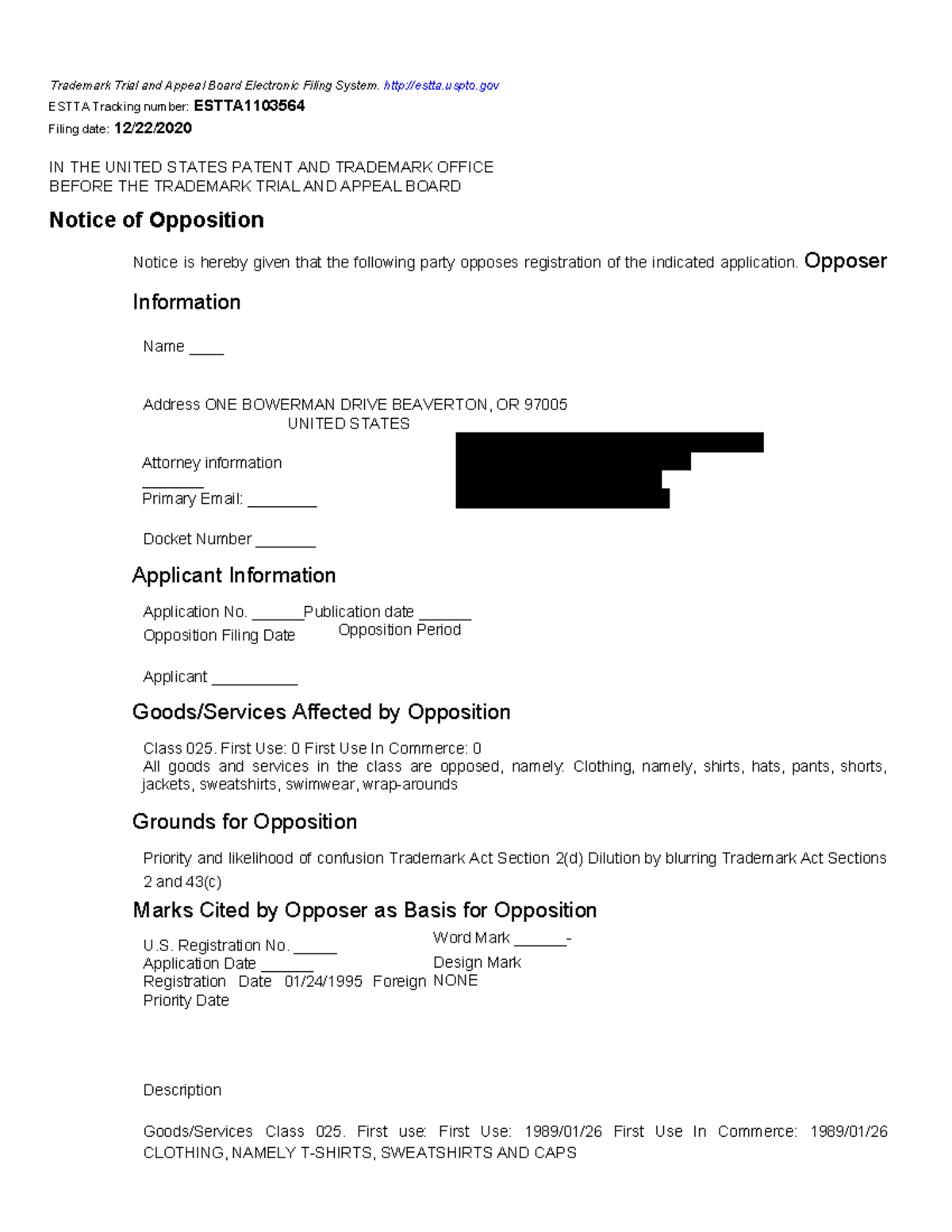 Sample notice of opposition us 1617878 - Trademark Trial and Appeal ...