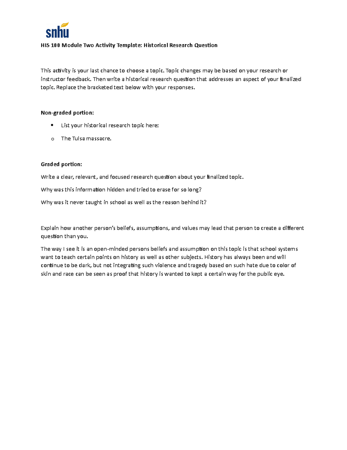 HIS 100 Module 2 2-1 - Prompt In this activity, you will make your ...