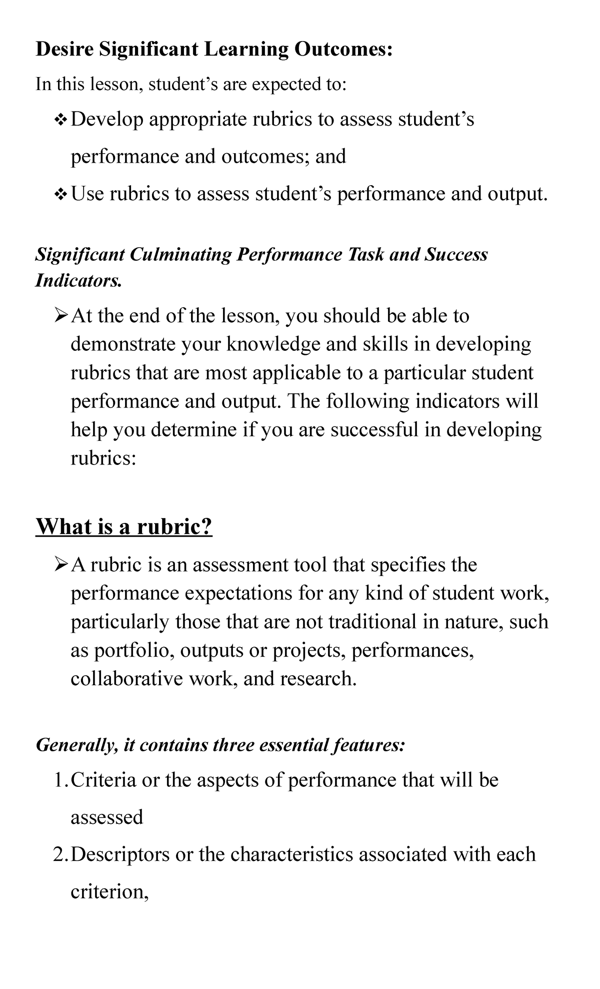 Assessment 2- final file - Desire Significant Learning Outcomes: In ...