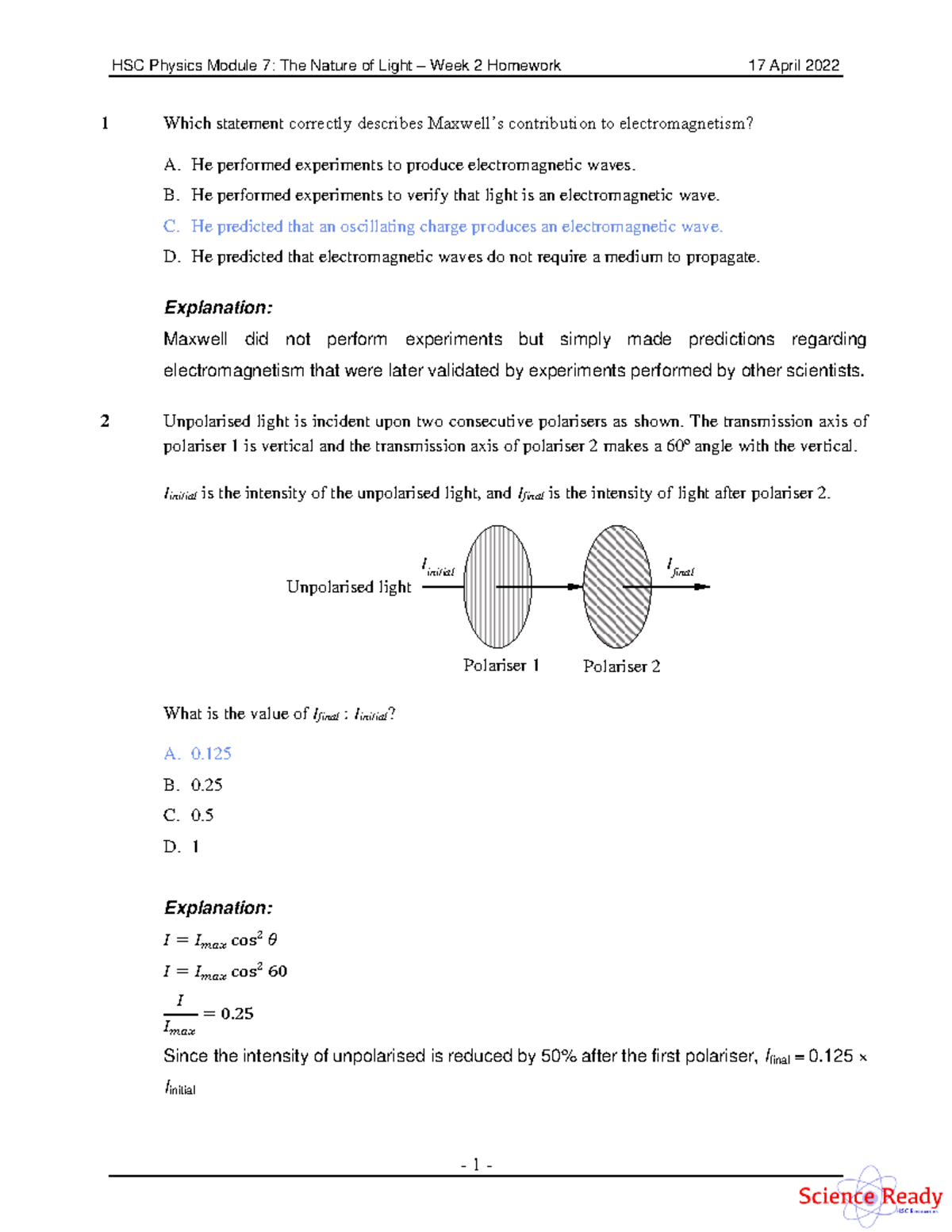 HSC Physics Science Ready Module 7 Week 2 Inquiry Question 1 Quiz with ...
