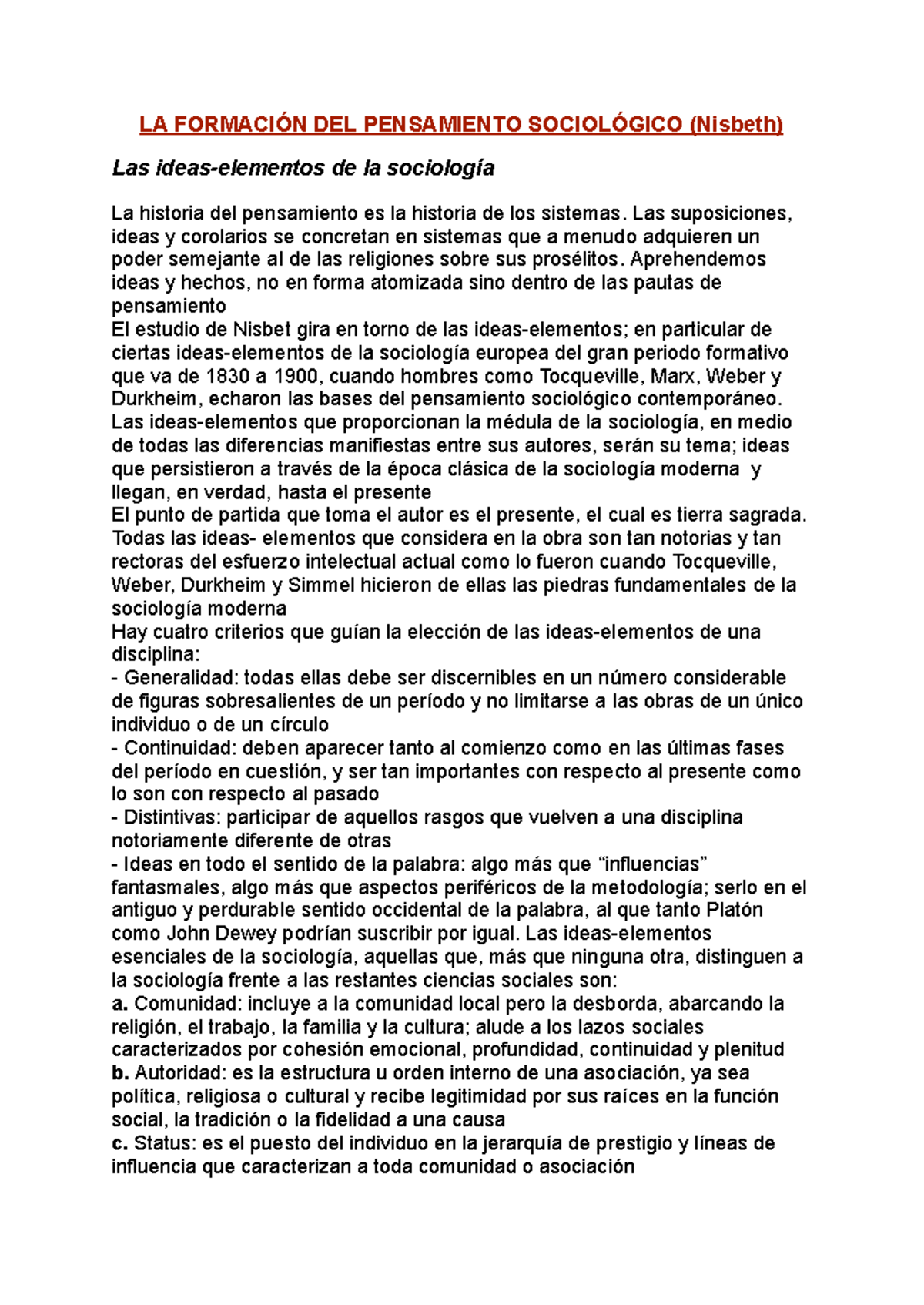 La formacion del pensamiento sociologico nisbeth. - LA FORMACIÓN DEL ...