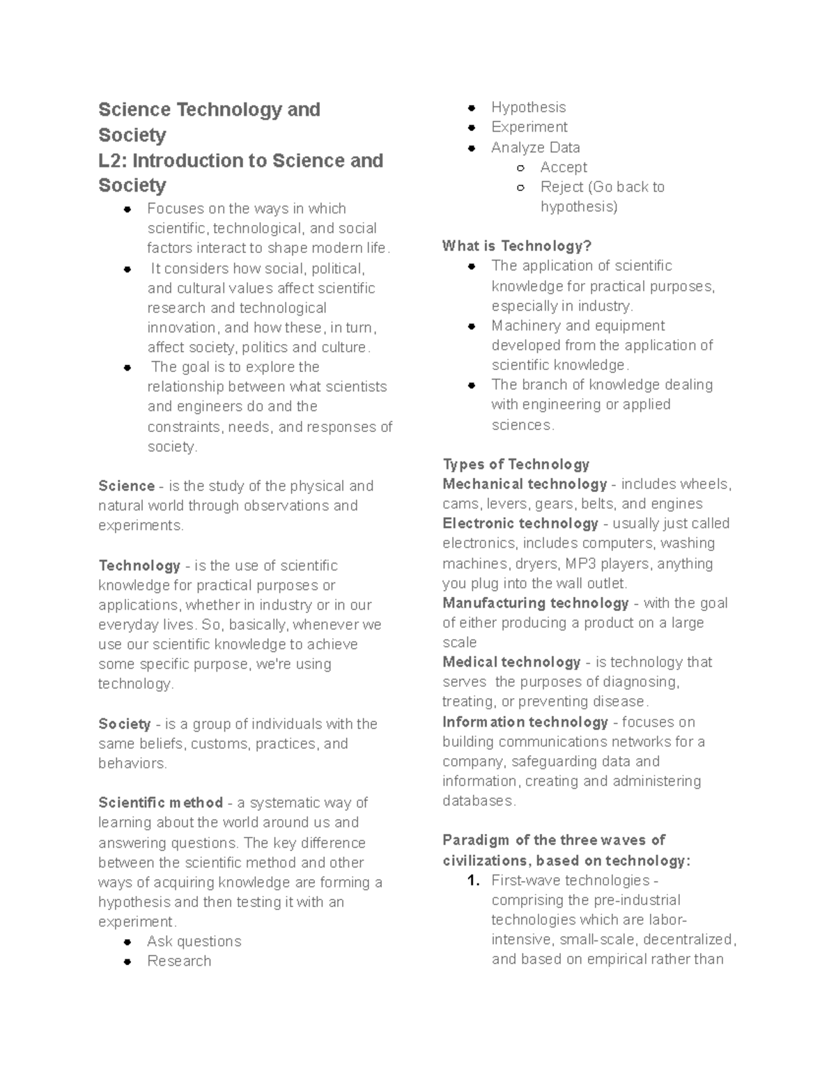 STAS111 - Reviewer - Science Technology and Society L2: Introduction to ...