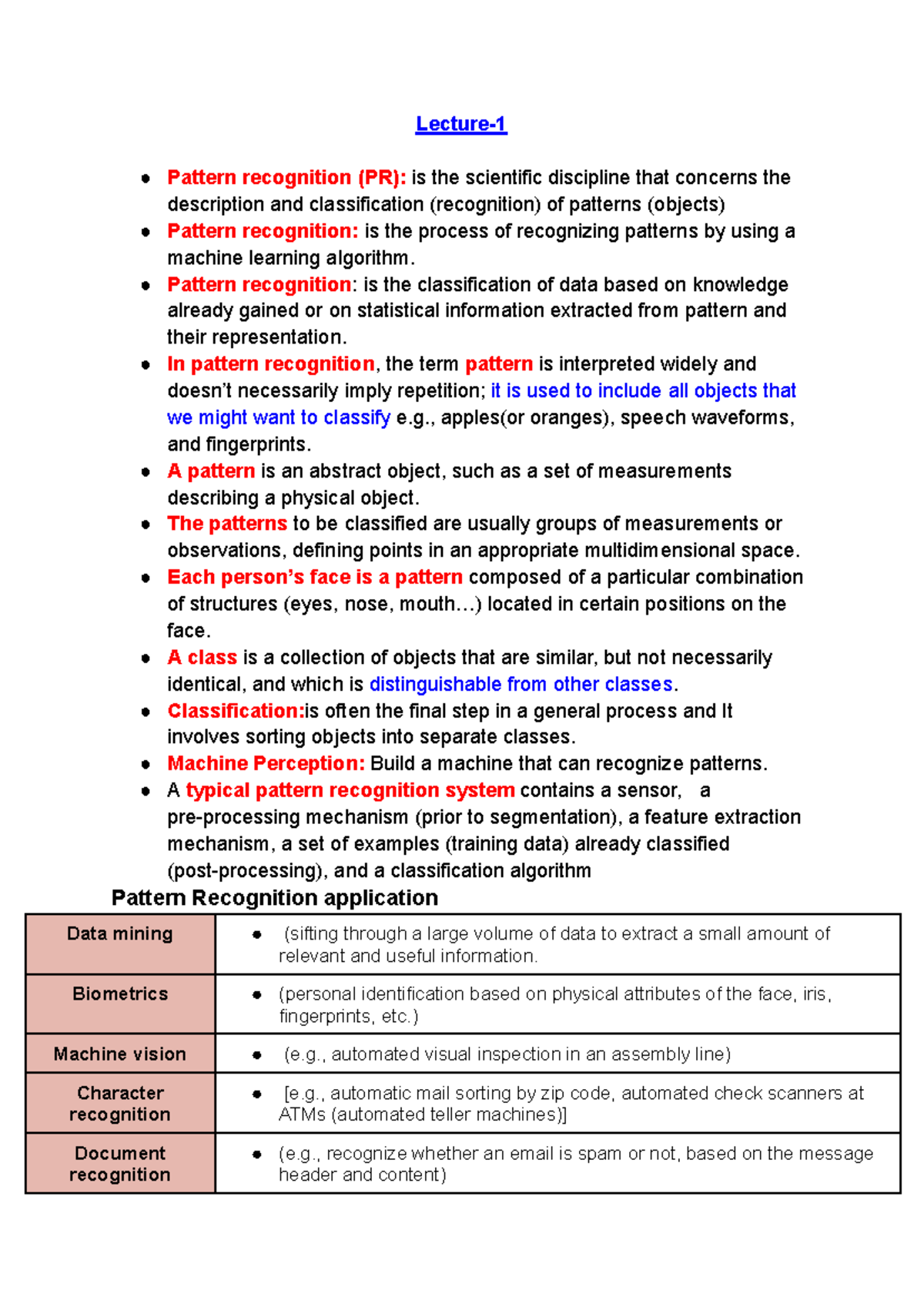 Lecture 1 Lecture Pattern Recognition Pr Is The Scientific Discipline That Concerns The