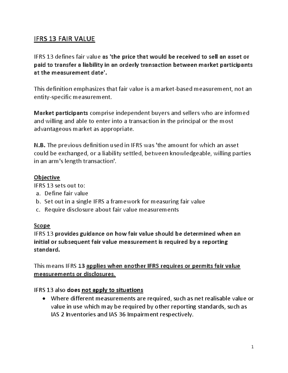 FRA 300 Class Notes 1 - IFRS13, IAS38, IAS36, IAS17, IAS37, IAS12 AND ...