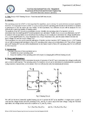 Study of BJT Biasing – Voltage Divider Circuit Lab Report - MD ...