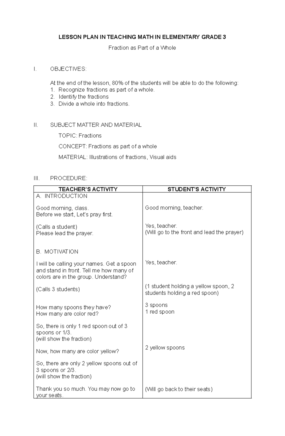 LP Deped - LESSON PLAN FOR FRACTIONS GRADE 2 - LESSON PLAN IN TEACHING ...