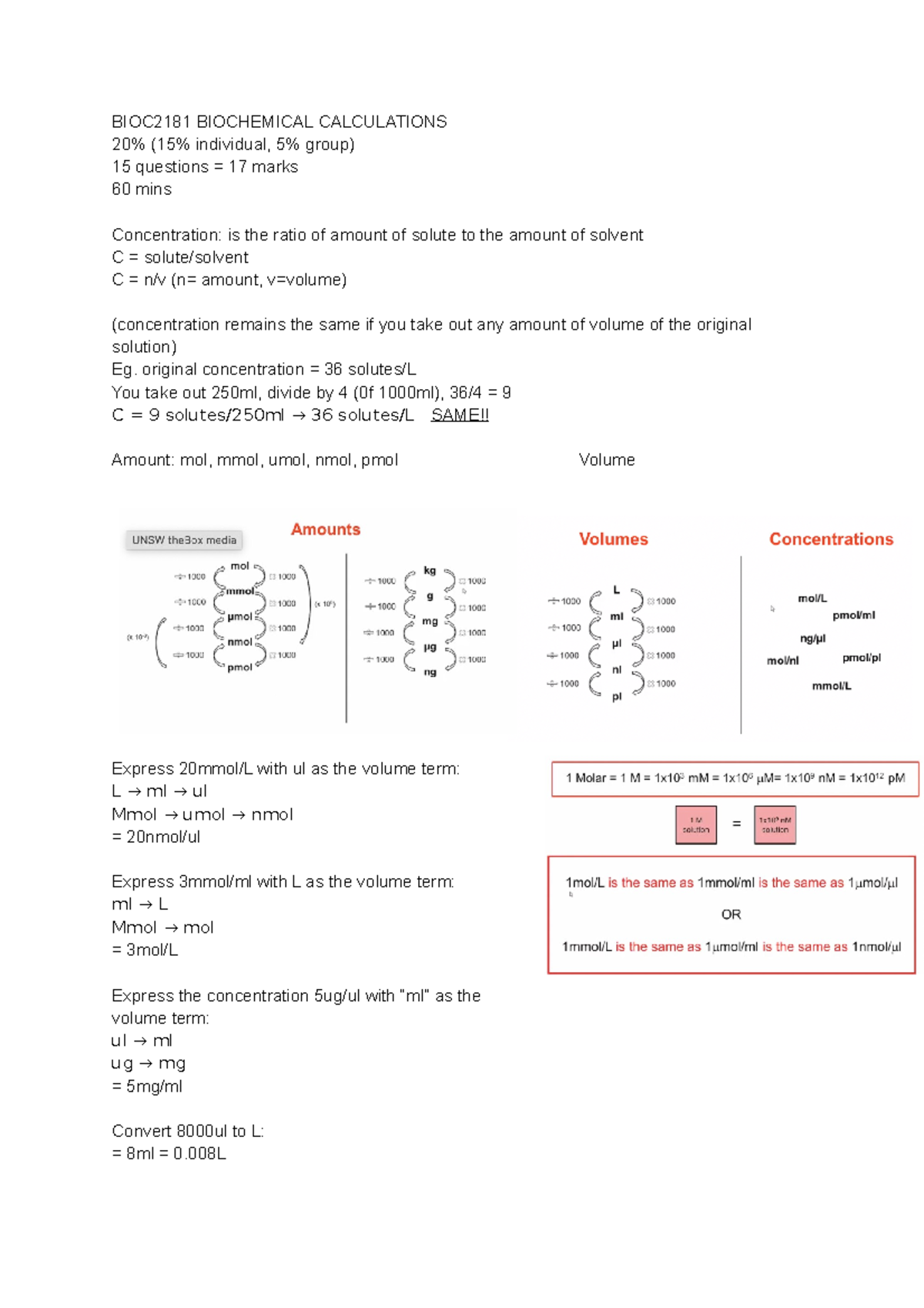 BIOC2181 Biochemical Calculations - BIOC2181 BIOCHEMICAL CALCULATIONS ...