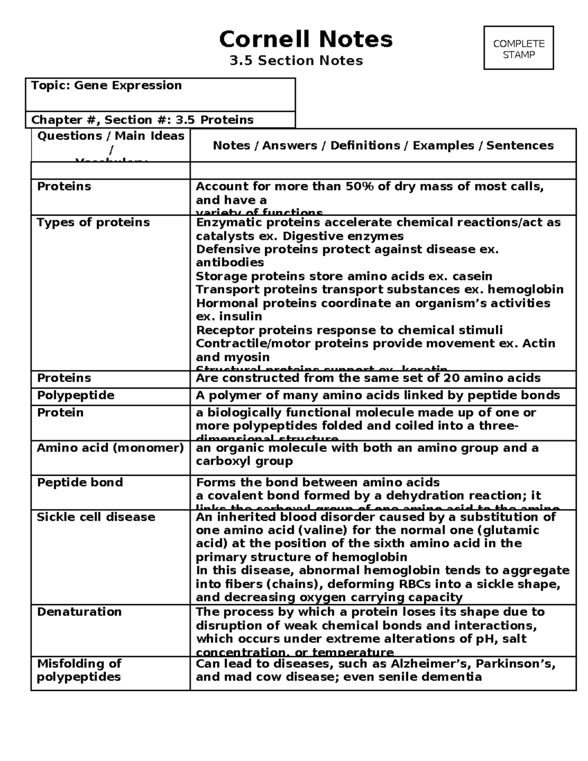 BIOL 117 Ecology and Evolution Notes - Cornell Notes 3 Section Notes ...