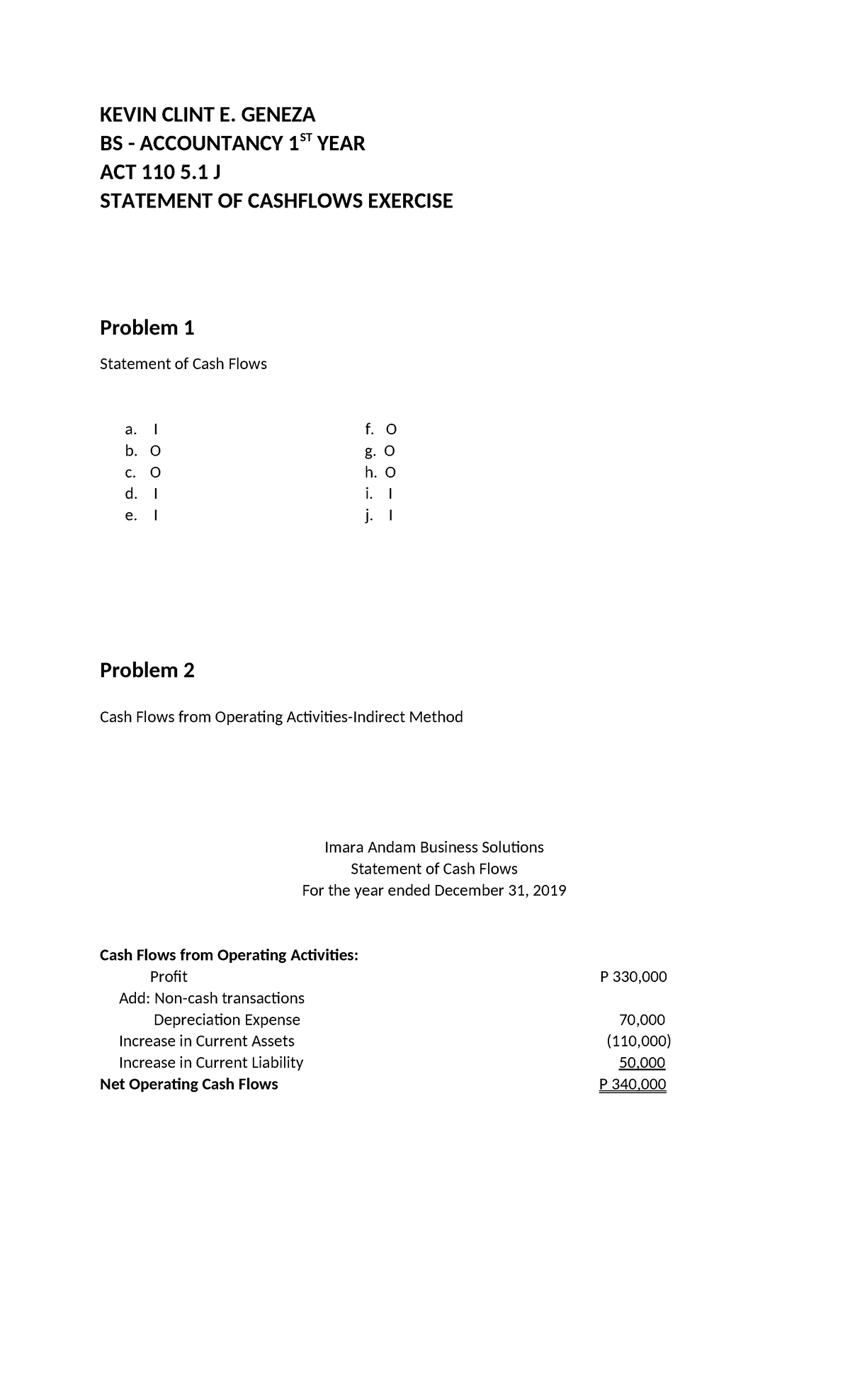 ACT 110 Statement OF Cashflow Seatwork - KEVIN CLINT E. GENEZA BS ...