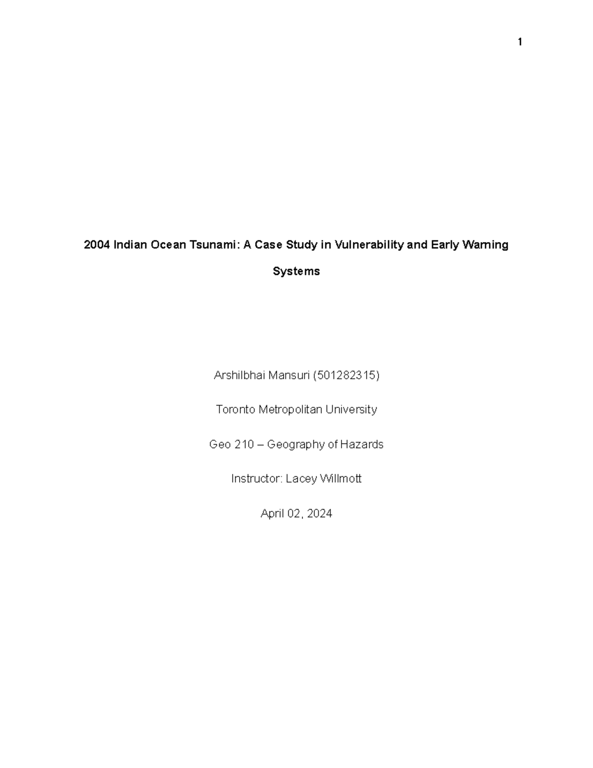 Geo term assignment - 2004 Indian Ocean Tsunami: A Case Study in ...