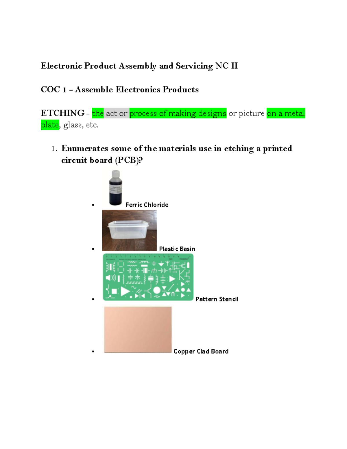 Pdfcoffee - reviewer - Electronic Product Assembly and Servicing NC II COC 1 - Assemble ...