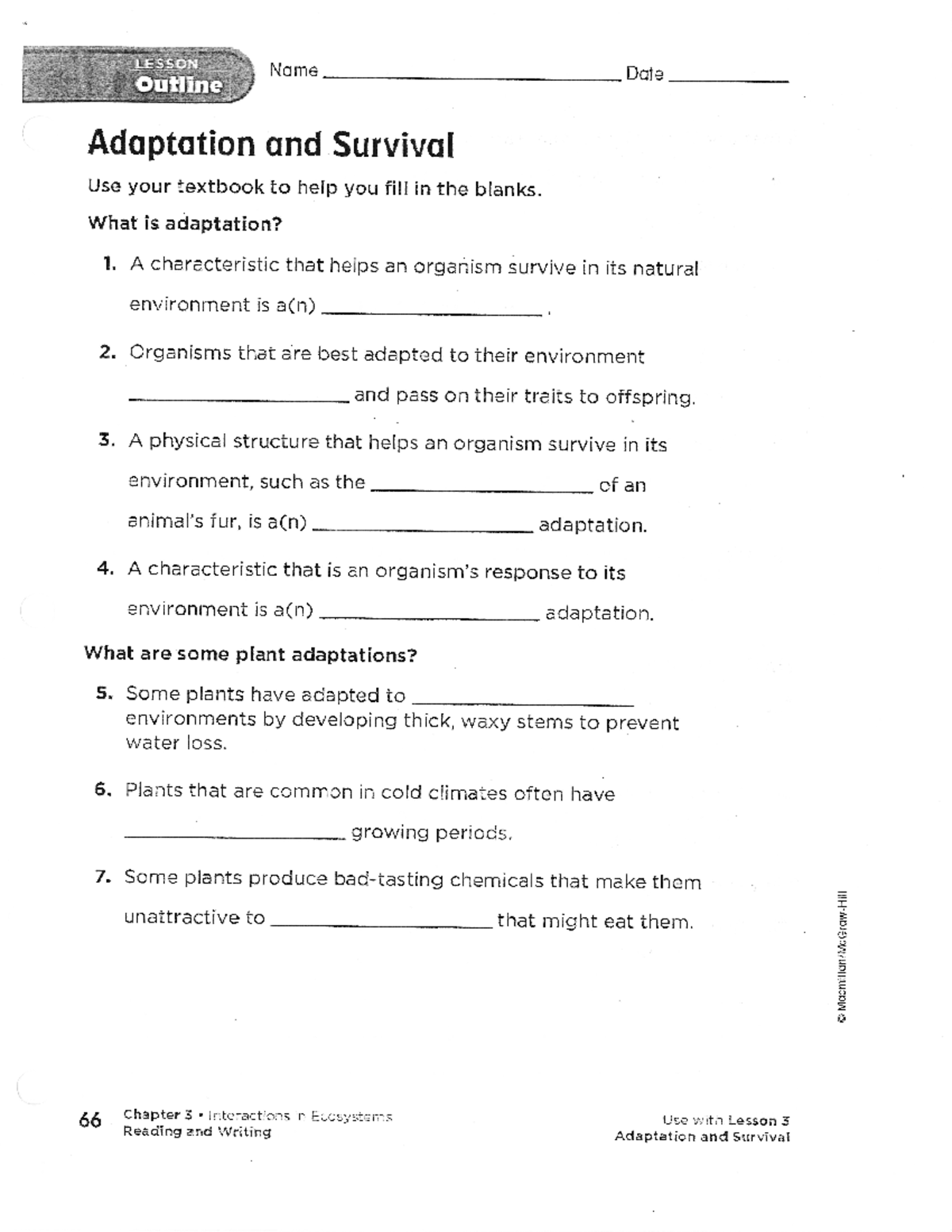 7. Lesson 3 Outline - idk - LESSON Name Date Outline Adaptation and ...