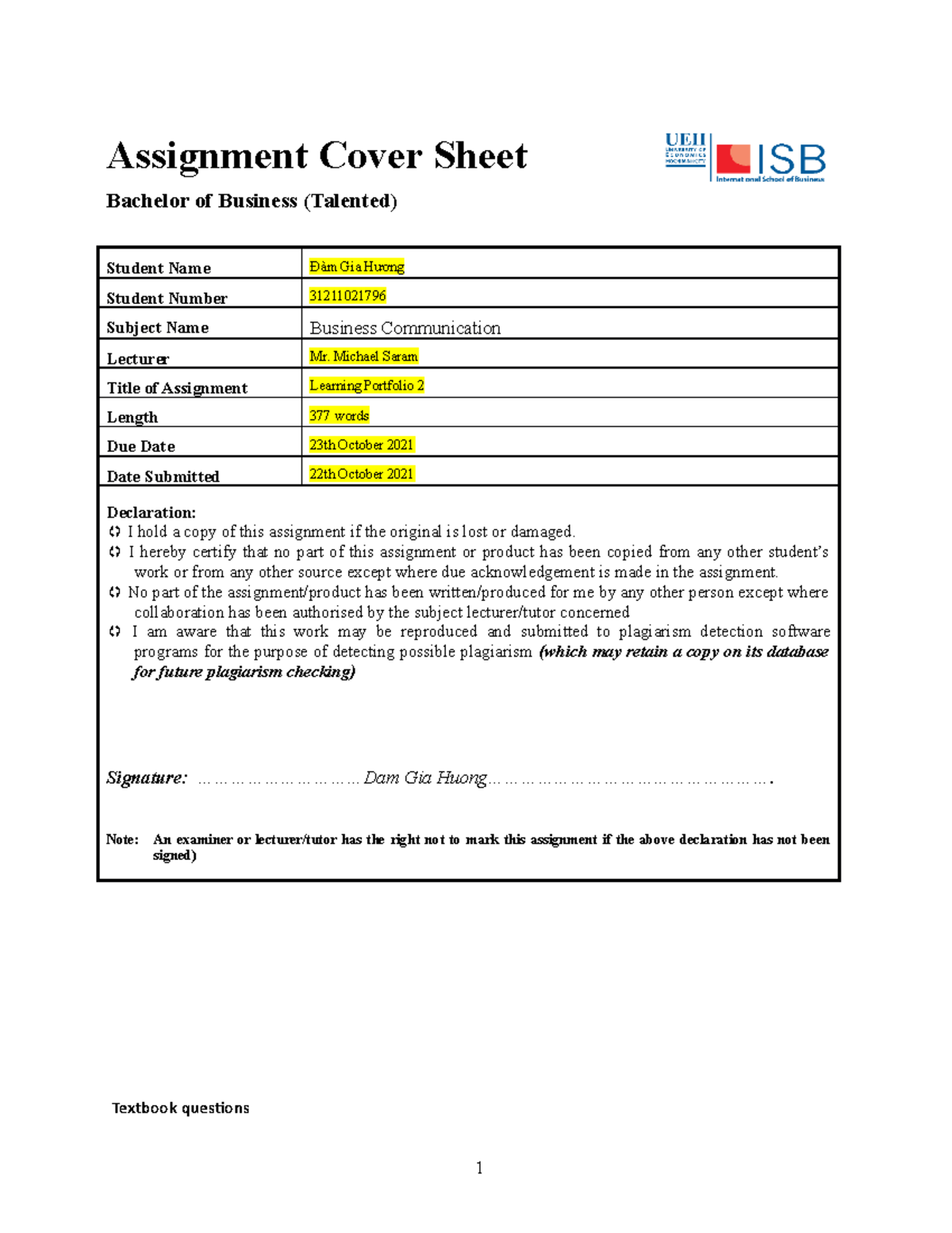 BC_Saram_Assignment_LPA2 - Assignment Cover Sheet Bachelor of Business ...