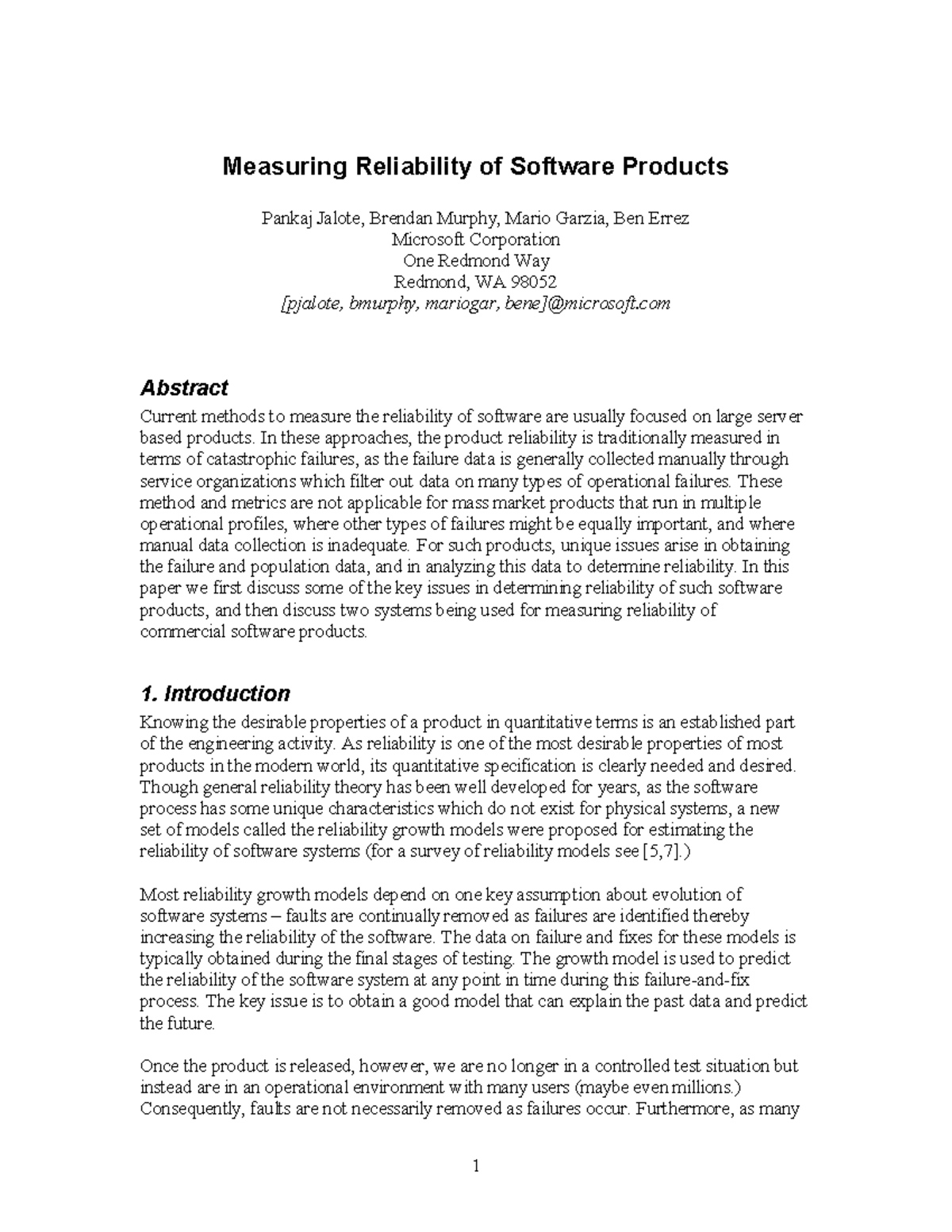 Tr-2004-145 - Measuring Reliability of Software Products Pankaj Jalote ...