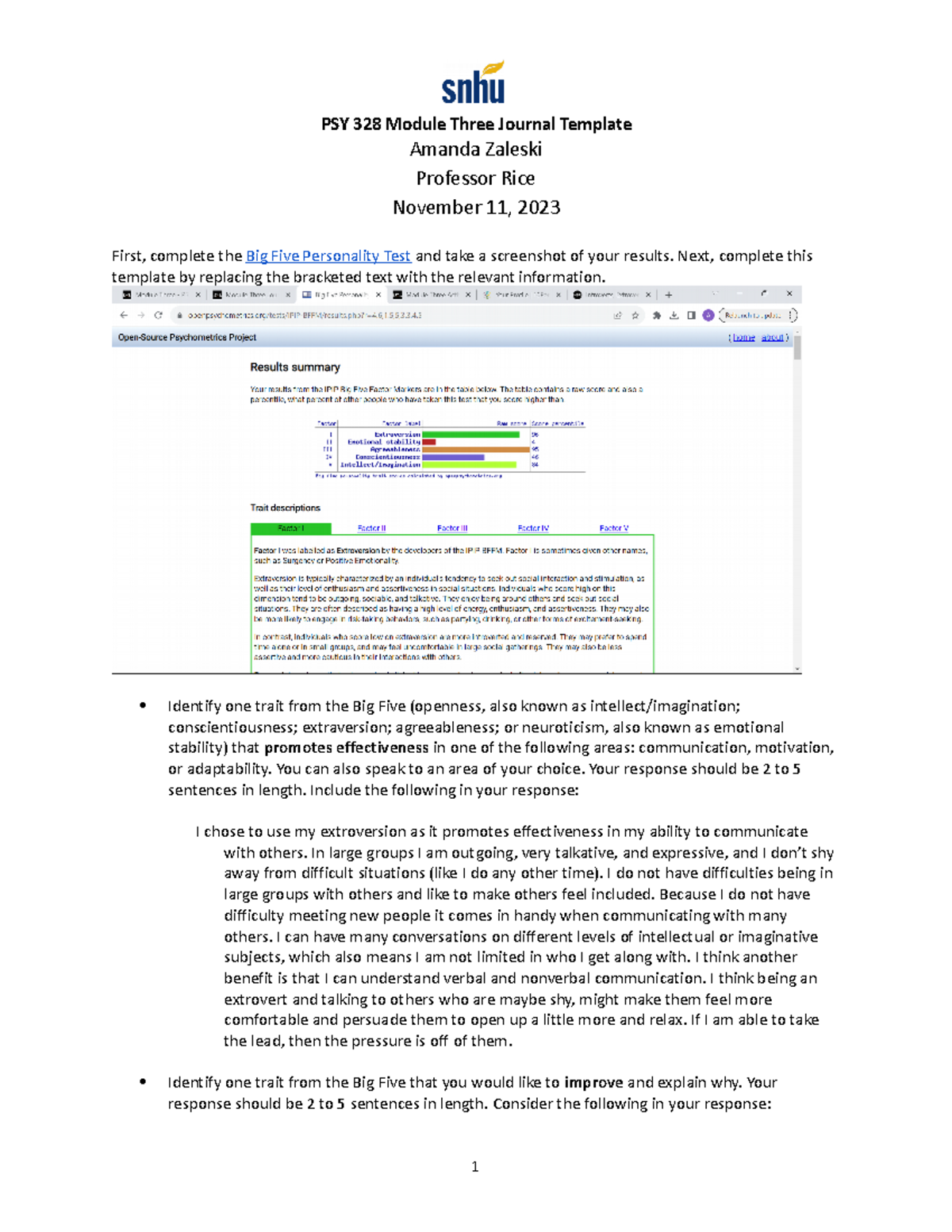 PSY 328 Module Three Journal Template - PSY 328 Module Three Journal ...