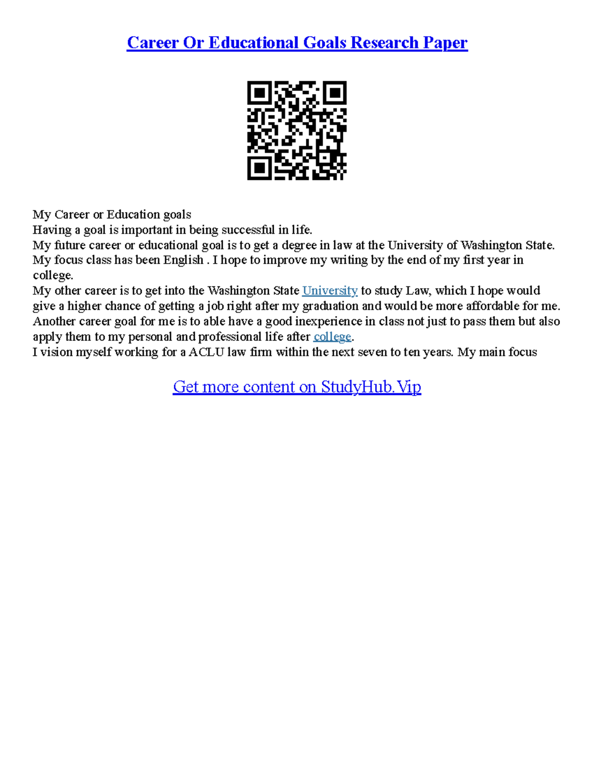 Educational Goal Essay - Career Or Educational Goals Research Paper My ...