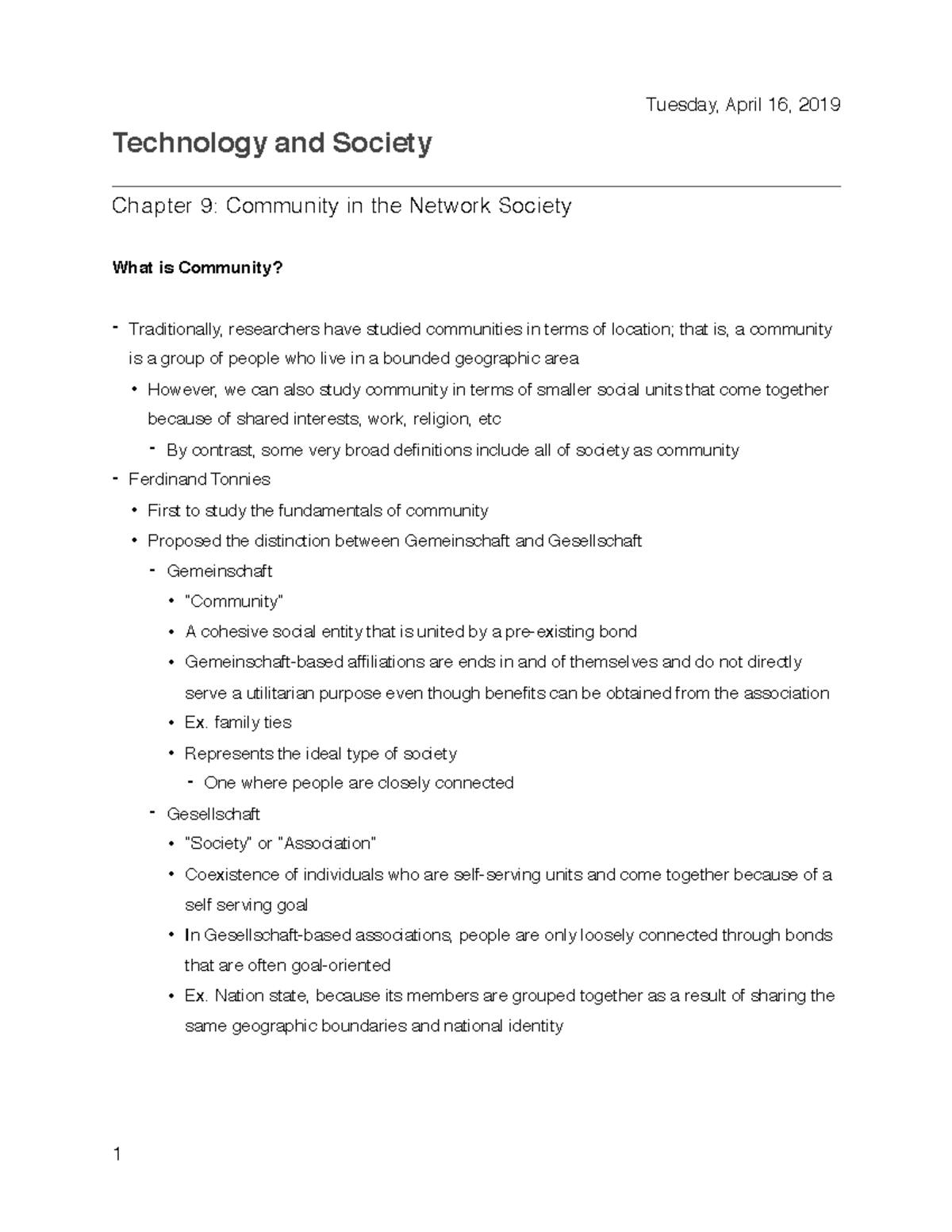 Technology & Society- Chapter 9 Textbook Notes (Community) - Tuesday ...