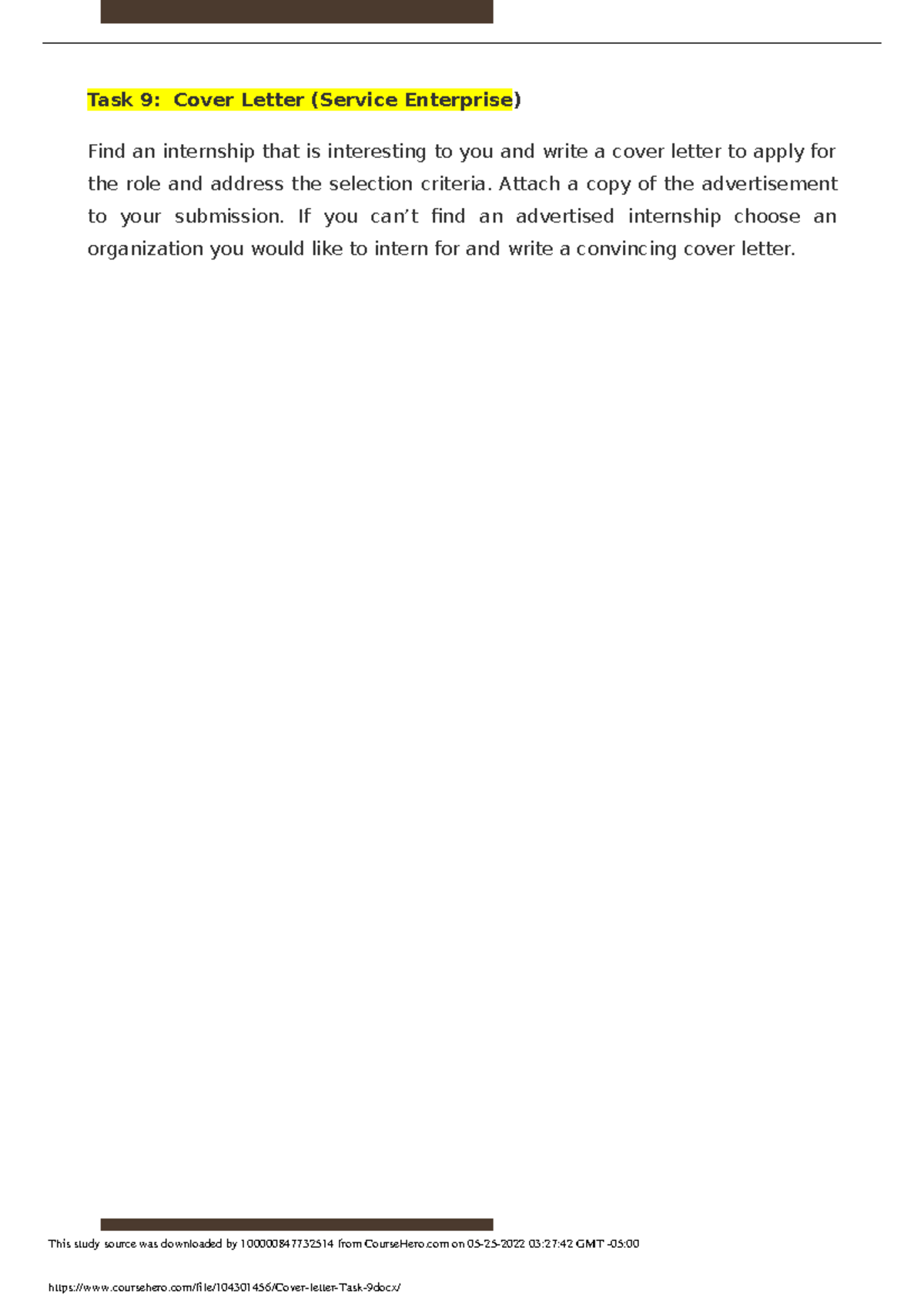 Cover letter Task 9 - Solve Real Business Problems. Build a foundation ...