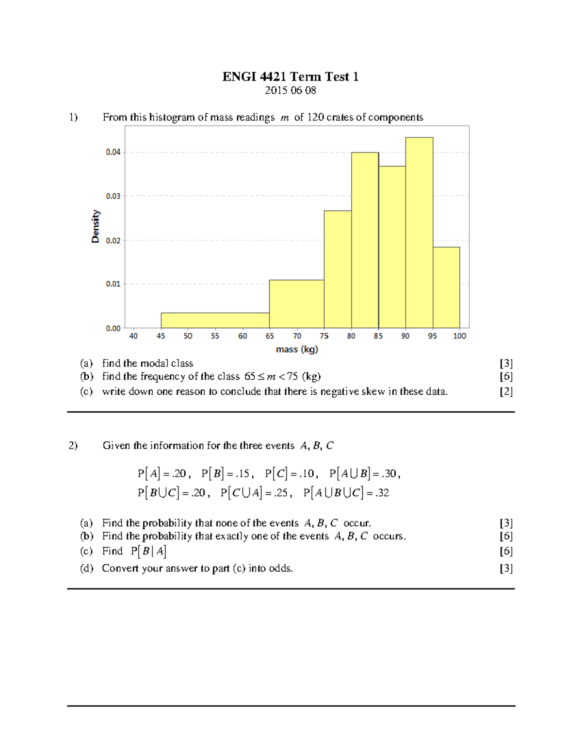 Exam 2015, questions and answers - Engi 4421 term 1 and 2 both tests ...