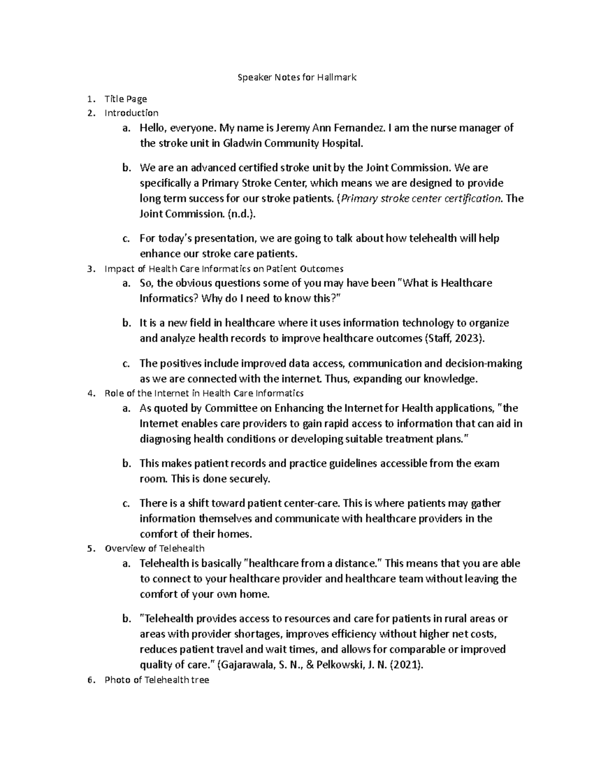 Speaker Notes for Hallmark - Speaker Notes for Hallmark Title Page ...