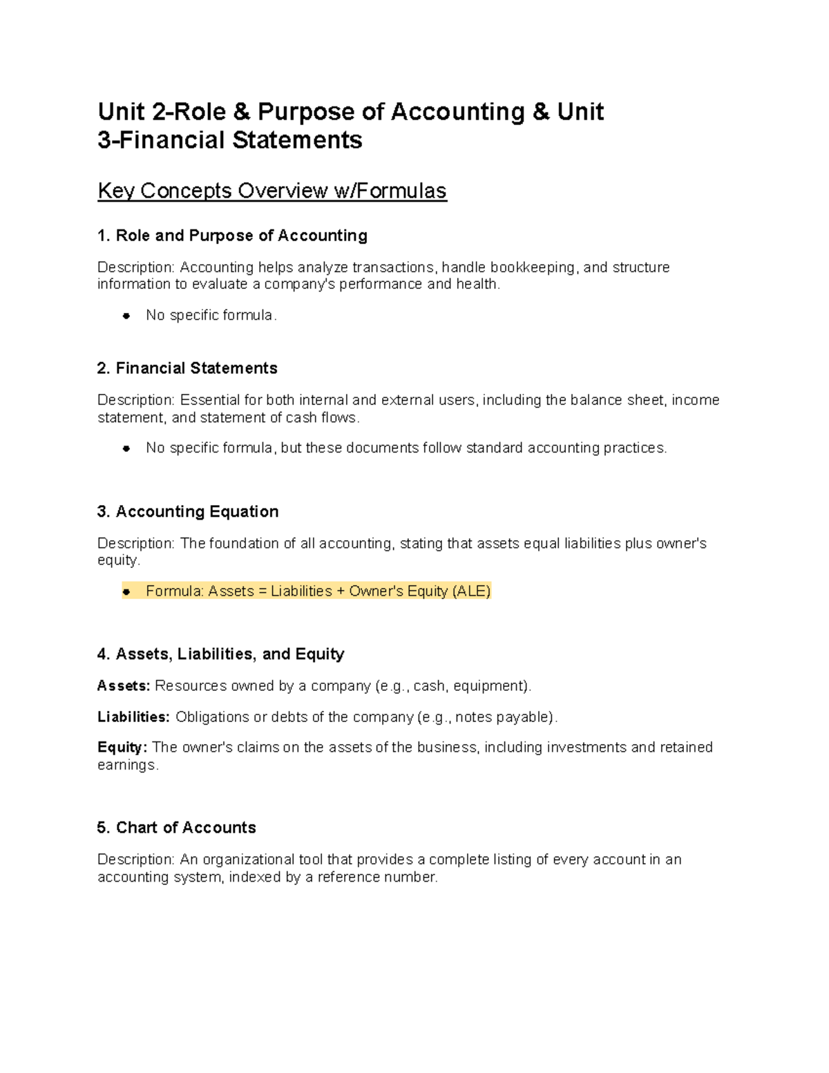 Unit 2-Role & Purpose of Accounting & Unit 3-Financial Statements ...