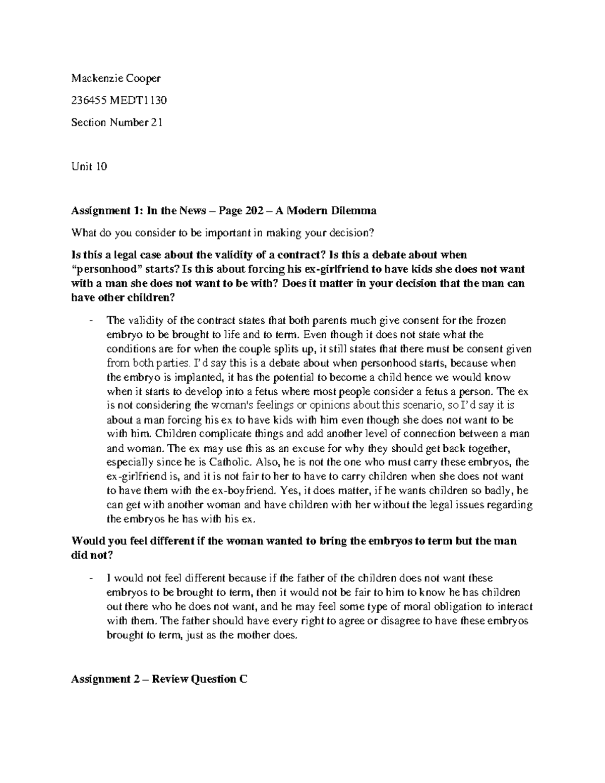 Cooper 236455 Unit 10 - homework assignment for unit 10 - Mackenzie ...