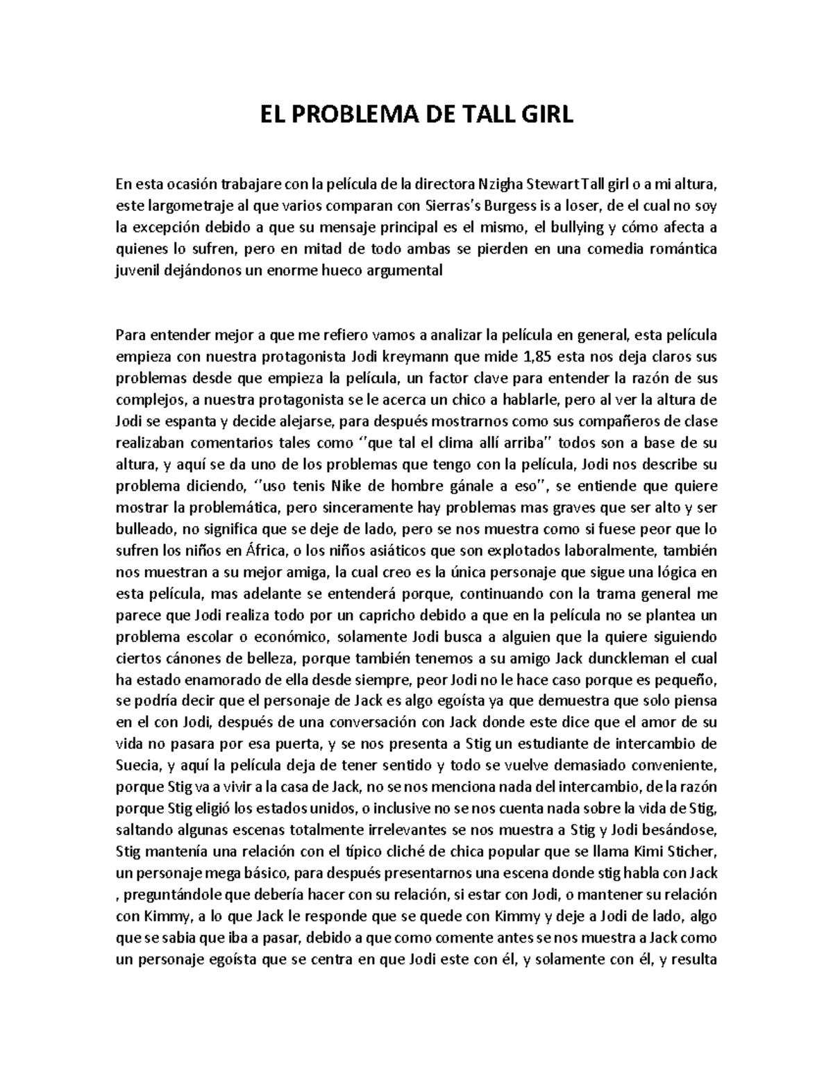 EL Problema DE TALL GIRL Analisis a Pelicula - EL PROBLEMA DE TALL GIRL ...