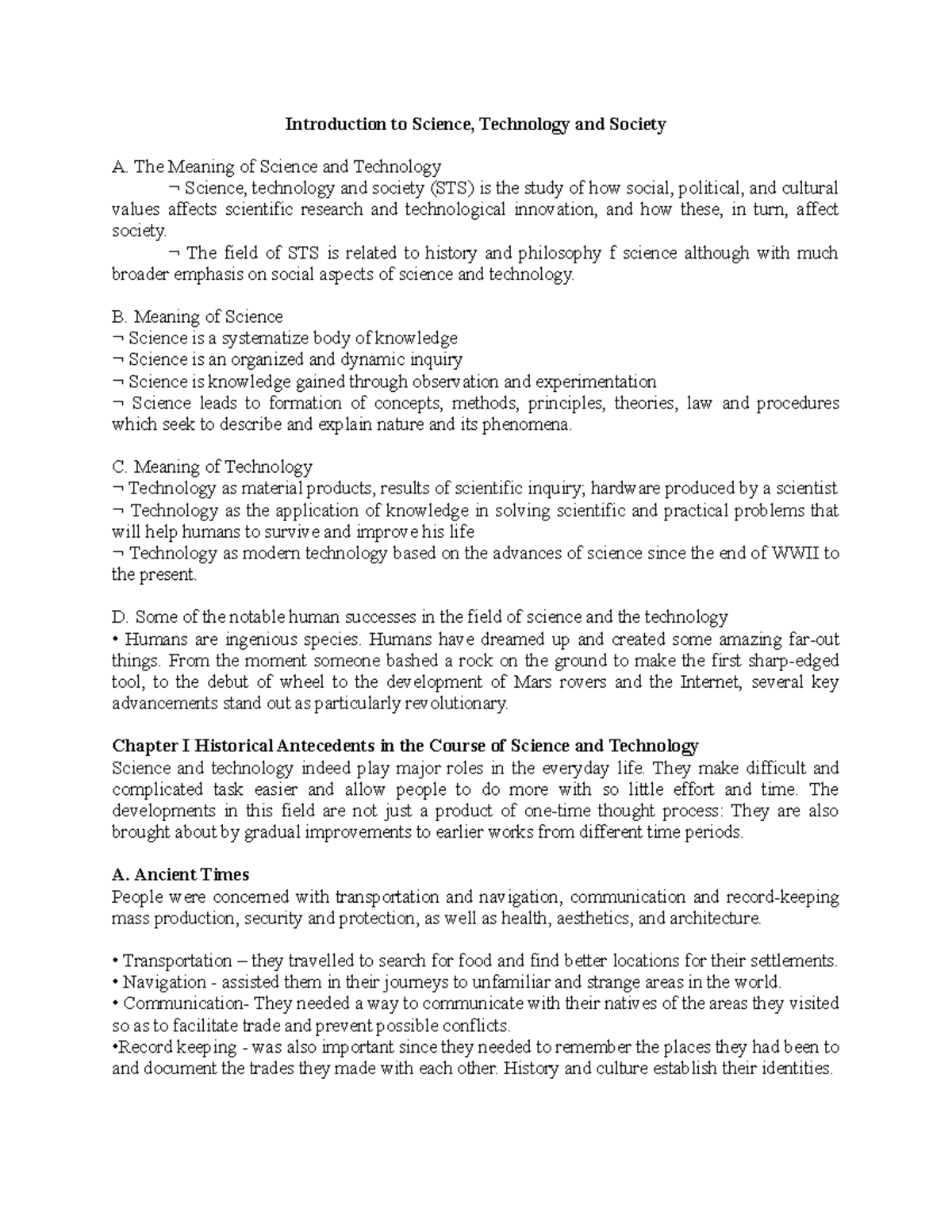 Chap 1 - N/A - Science Technology and Society - DHVSU - Studocu