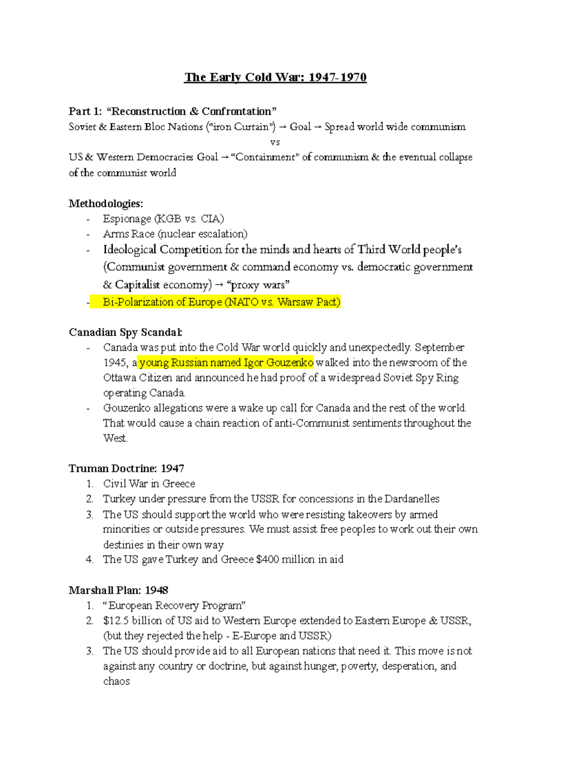 The Early Cold War 1947-1970 - The Early Cold War: 1947- Part 1 ...