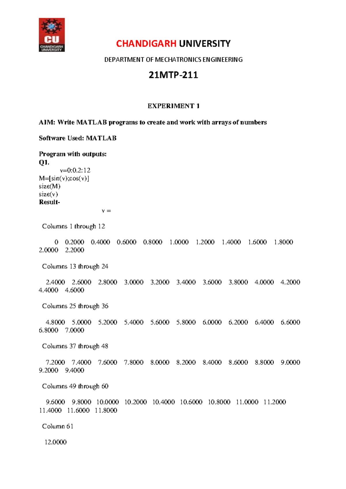 AOM lab manual - DEPARTMENT OF MECHATRONICS ENGINEERING 21MTP- 211 EXPERIMENT 1 AIM: Write ...