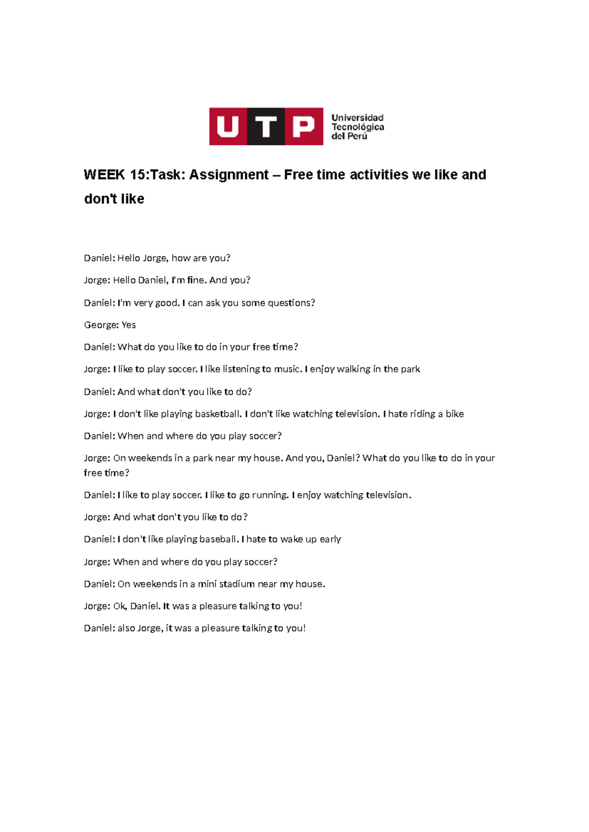 WEEK 15 Task: Assignment – Free time activities we like and don't like ...
