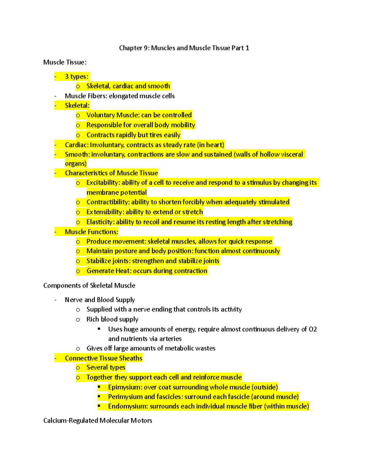 Lecture 6 Notes Muscles and Muscle Tissue Part 1 - Chapter 9: Muscles ...