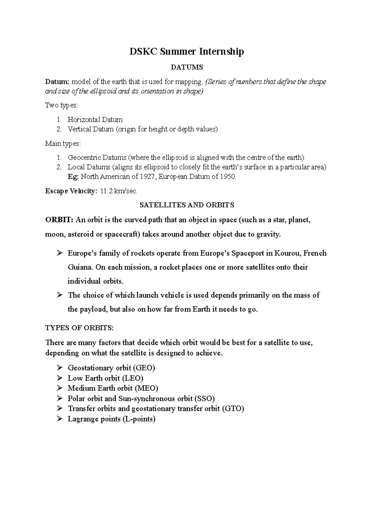 Remote Sensing Notes - DSKC Summer Internship DATUMS Datum: model of ...