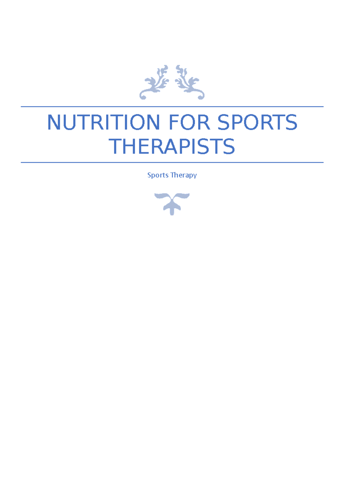 Nutrition Notes - NUTRITION FOR SPORTS THERAPISTS Sports Therapy ...