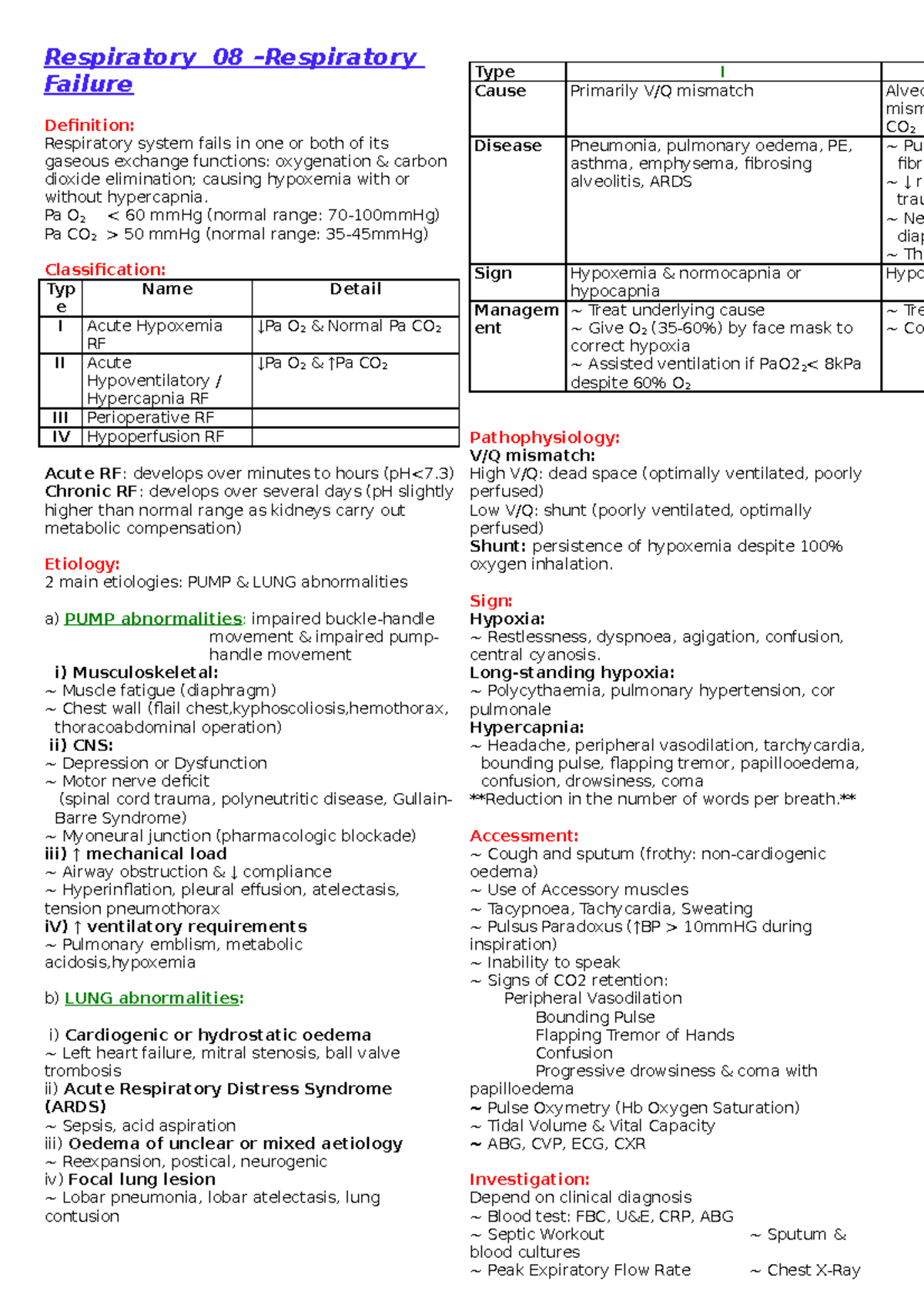 Respi 08 - Respiratory Failure - Respiratory 08 –Respiratory Failure ...