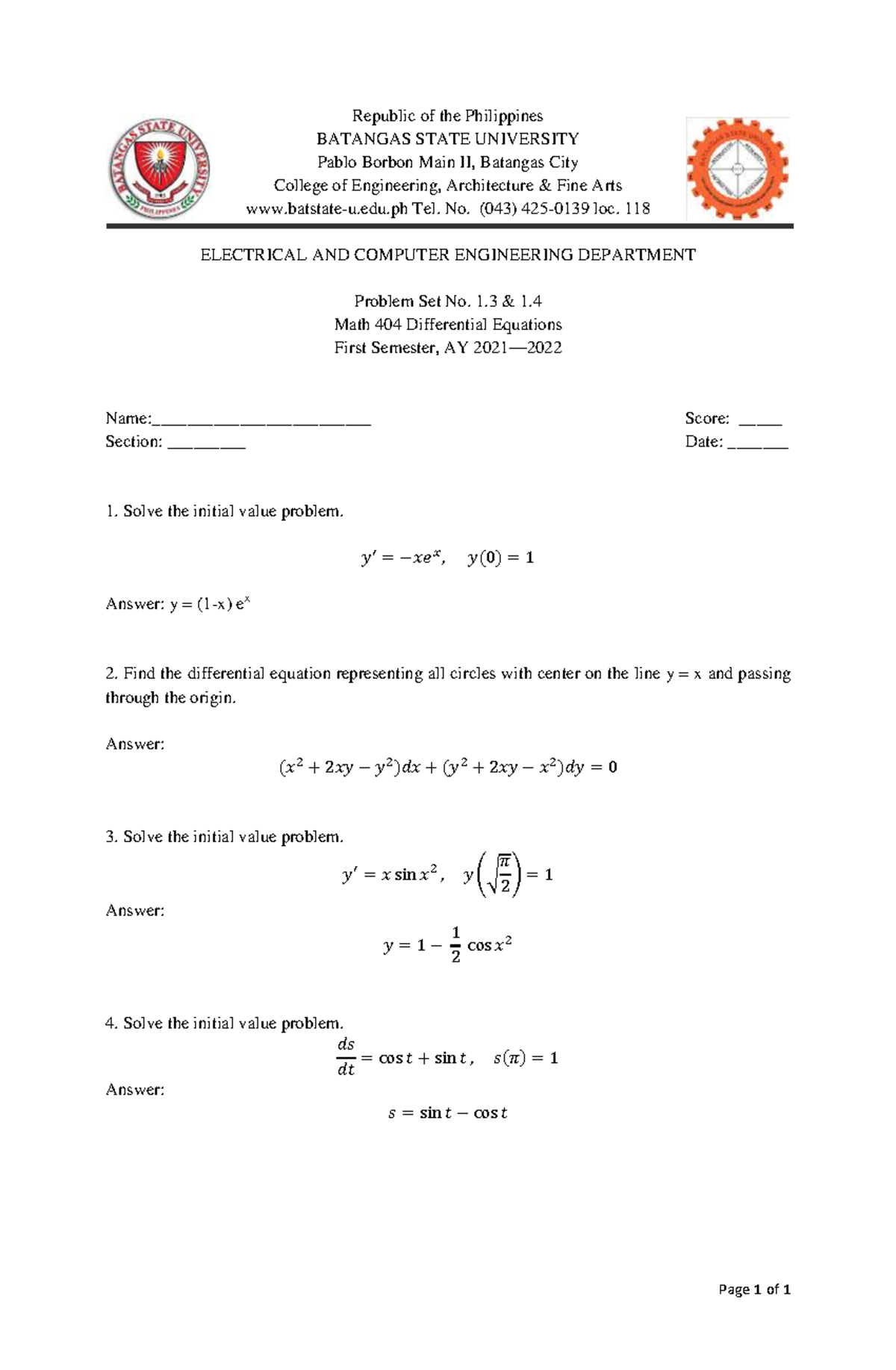 PS 1.3, 1.4 Math 404 DE - PS 1.3, 1.4 Math 404 DE - Differential ...